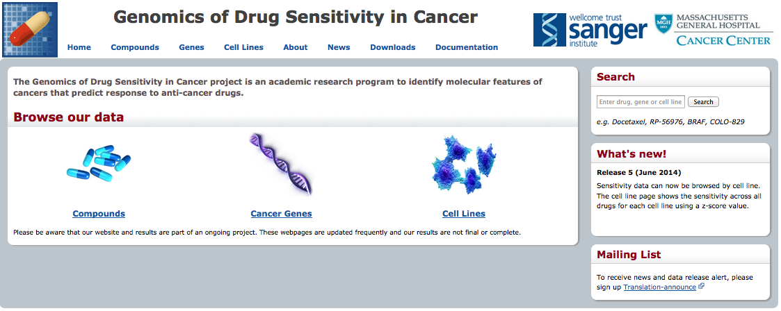 GDSC: Genomics of Drug Sensitivity in Cancer